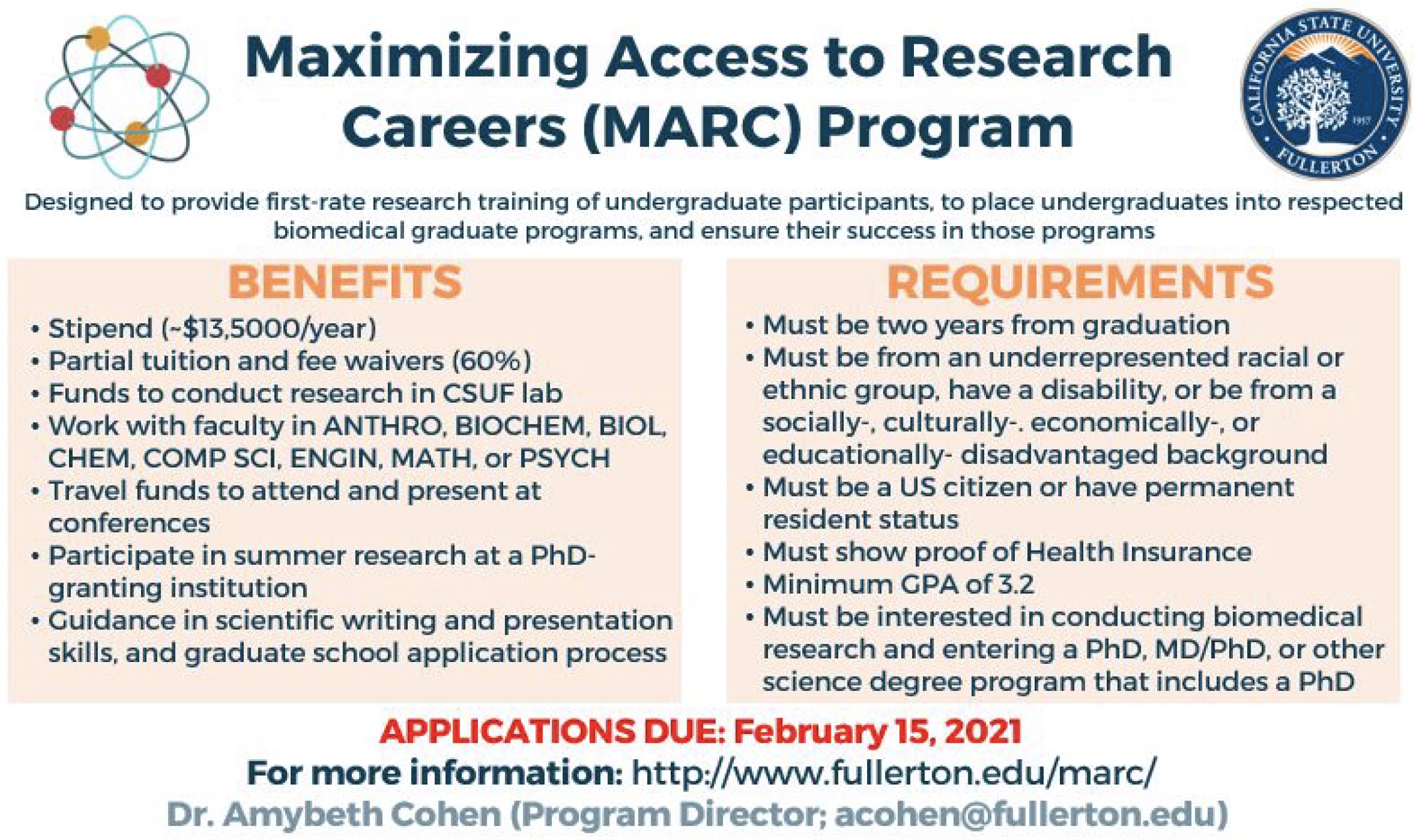 Apply Now - Maximizing Access to Research Careers (MARC) | CSUF